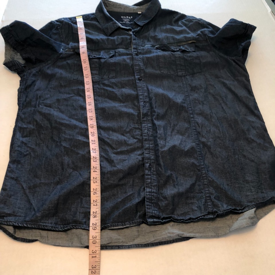 GUESS Men Casual Button Down Blue Gray Shirt size 2XL Slim Fit Short ...