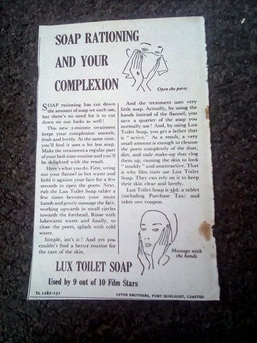 P4a Ephemera 1940s advert lux toilet soap rationing for your complexion ...