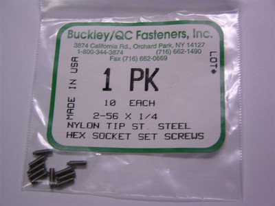 10 Buckley/QC Fasteners 2-56 x 1/4" Nylon Tipped St. Steel Hex Socket ...