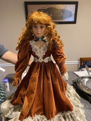 RUSTIE Porcelain Doll 27" - Beautiful Velvet And Lace Clothing. Vintage ...