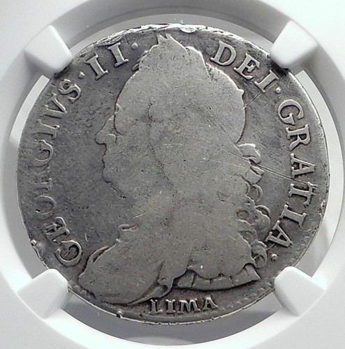 1746 GREAT BRITAIN UK George II 1/2 LIMA Crown Coin w SPANISH SILVER ...