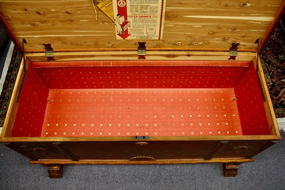 Cedar Chest by Ed Roos Forest Park, IL.Antique Tudor Design Carvings ...