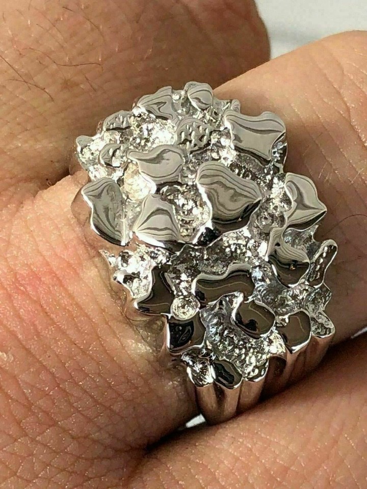 Men's REAL Solid 925 Sterling Silver Heavy Nugget Ring Plain Heavy ...