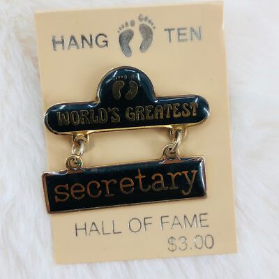 Vtg Worlds Greatest Secretary Day Gift Idea Hang Ten Lapel Pin | eBay
