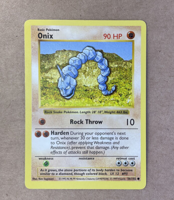 🪨 1999 Shadowless Onix Pokémon TCG Base Set 56/102 Regular Common NM-LP ...