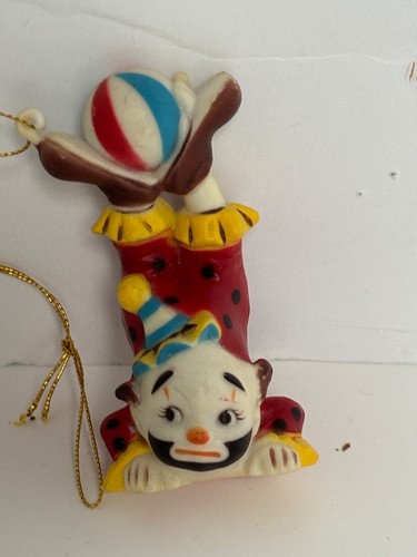 VINTAGE Clown Handstand Balancing a ball plastic Christmas ornament 3 ...