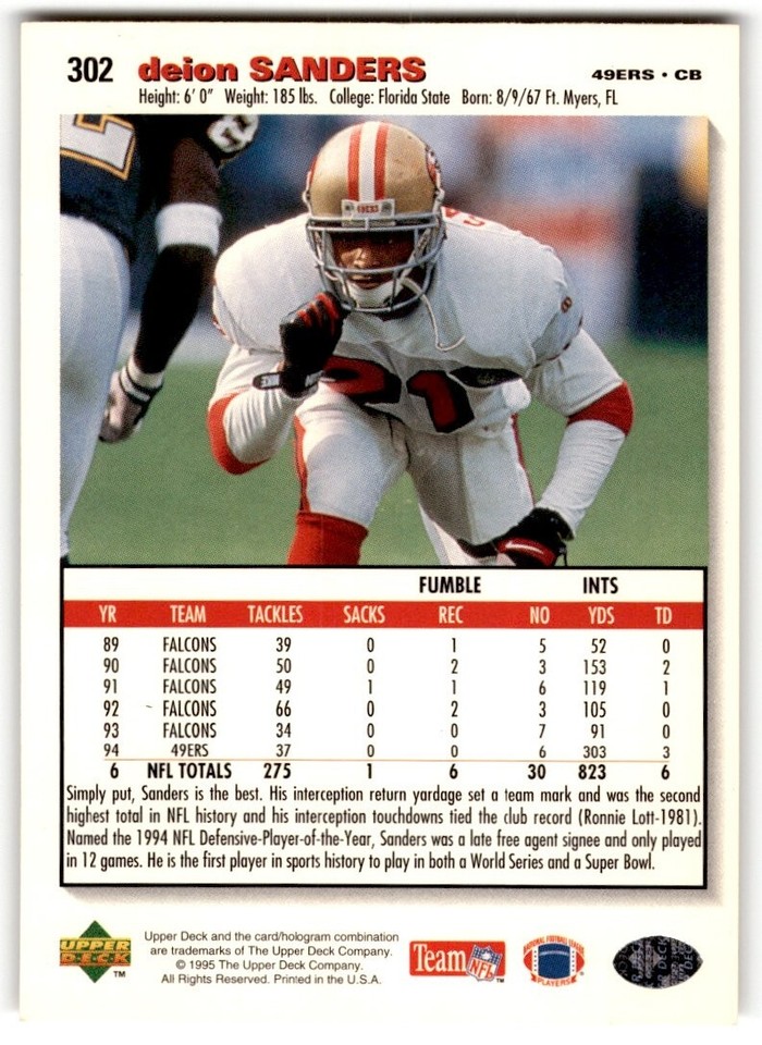 1995 Collector's Choice Deion Sanders #302 San Francisco 49ers | eBay
