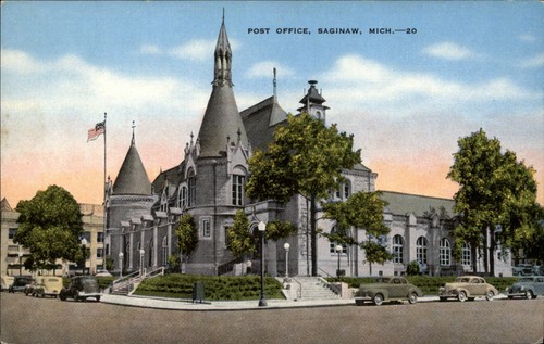 Saginaw Michigan Post Office American flag French Chateau design linen ...