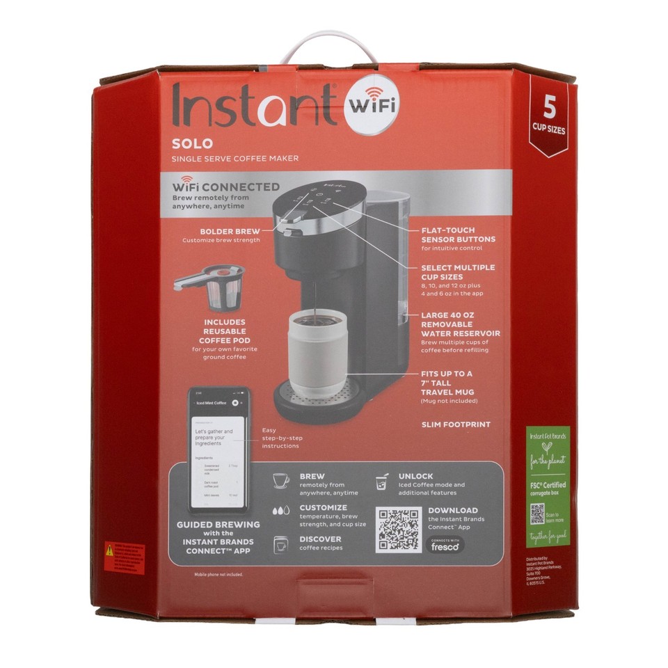 Instant Solo Single Serve Coffee Maker 8,10 and 12oz Cups WiFi Remote ...