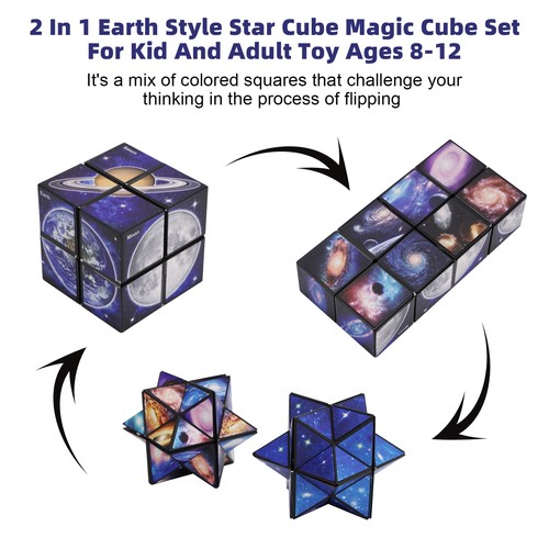 2 In 1 Earth Style Star Cube Magic Cube Set For Kid And Adult Toy Ages ...