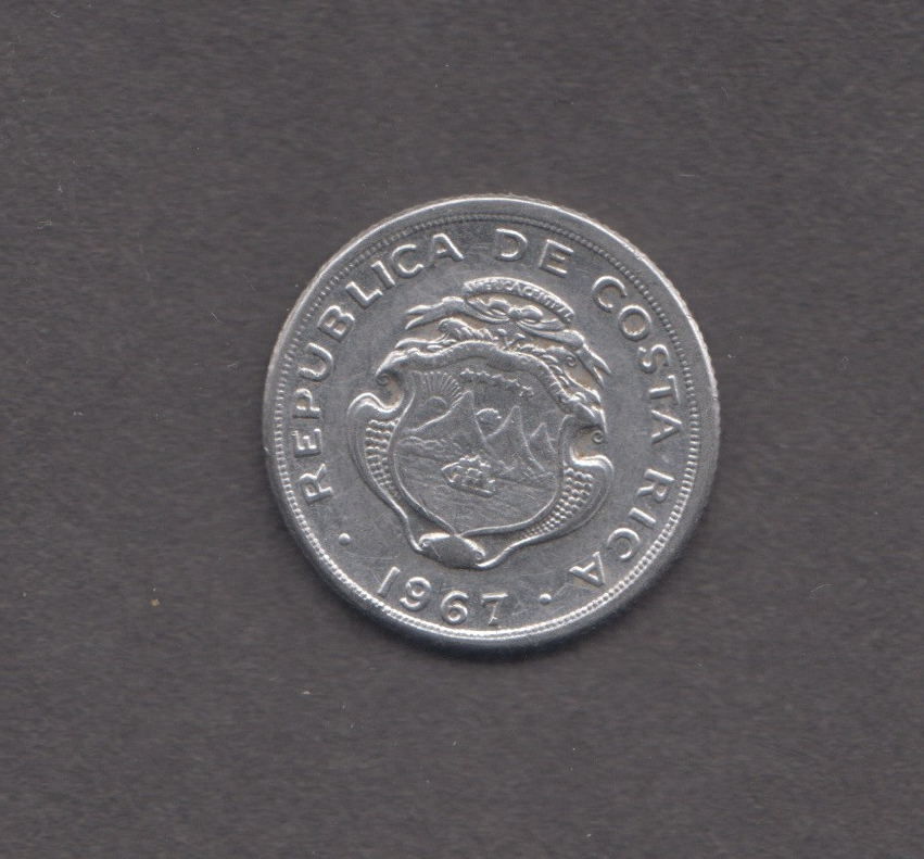 COSTA RICA 1967. 10 centimos. Аrms. Stars, volcanoes, mountains. KM ...