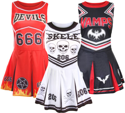 Ladies Halloween Cheerleader Costume Skeleton Vampire Devil Sexy Womens ...
