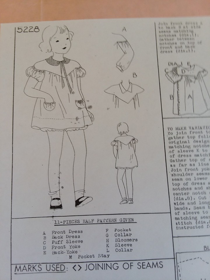 Antique Sewing Pattern # 5228 Girl's Dress | eBay
