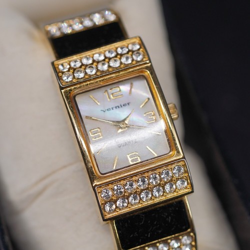 Vernier Ladies Watch Quartz Black Bangle Band 19 mm Case Mother of ...