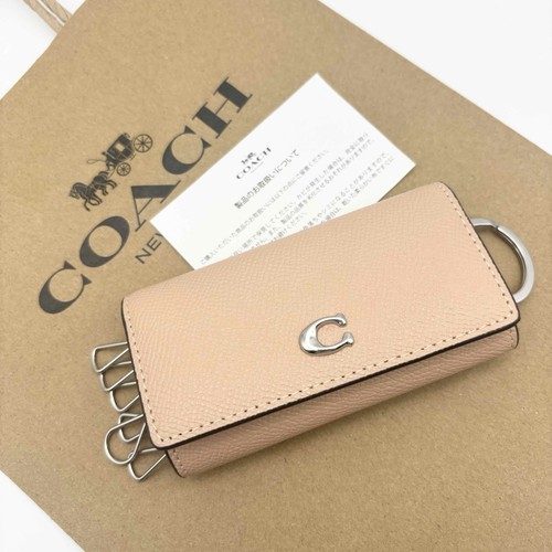 [COACH New] 6 ring key case Cross grain leather Buff | eBay