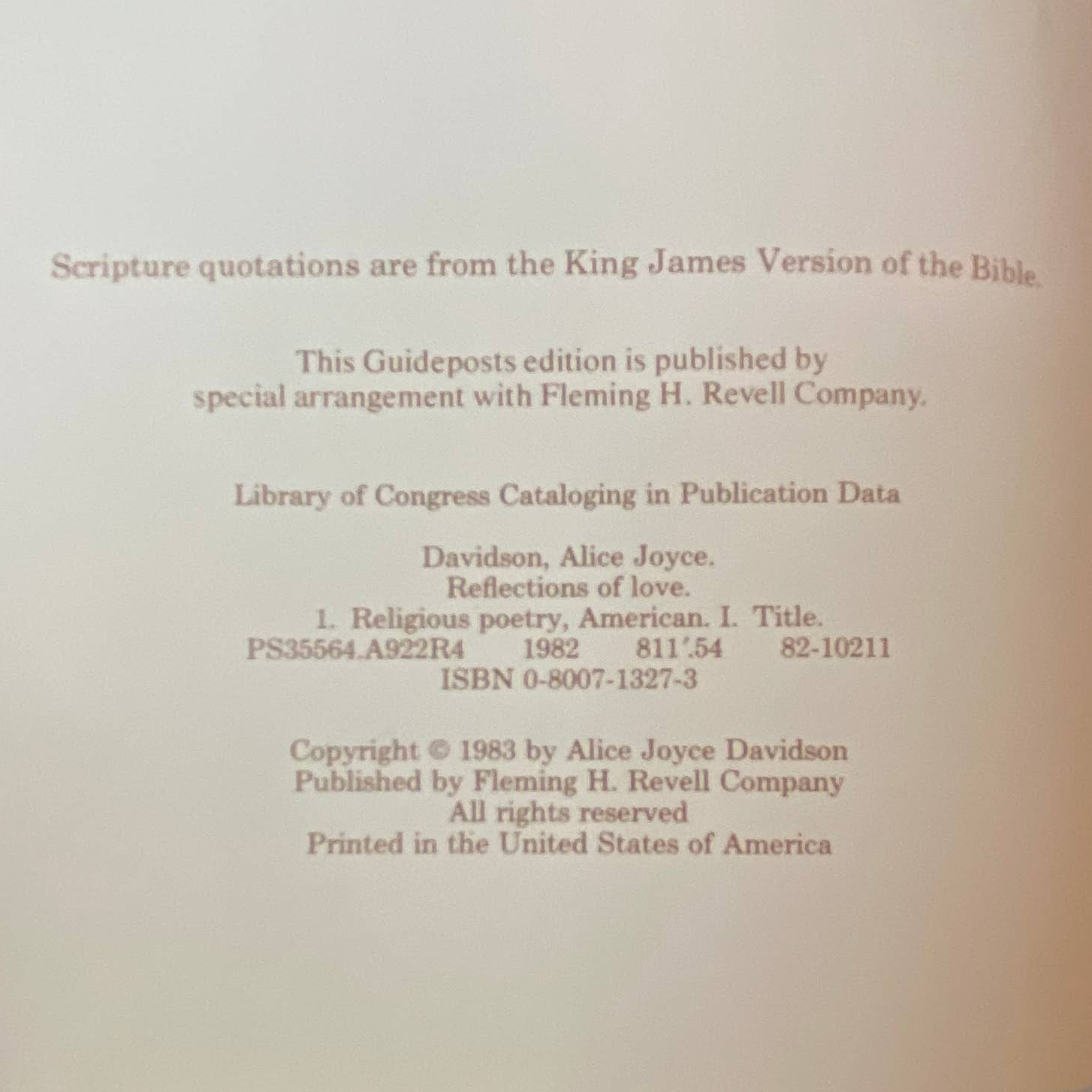 Reflections of Love Alice Joyce Davidson 1983 Guidepost Edition ...