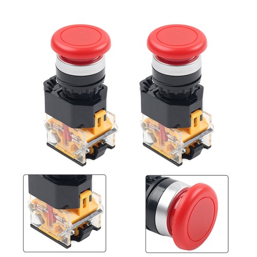 2x 22mm Mushroom Momentary Plastic Push Button Switch Red Round 1NC 1NO ...