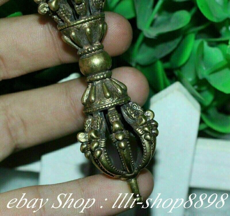 9CM China Folk collection Brass Fengshui Dragon Beast Head Arms weapon ...