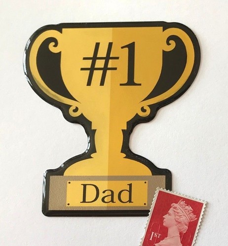 #1 Dad Trophy Sticker - Super Shiny Domed Finish - Gold on Black - No1 ...