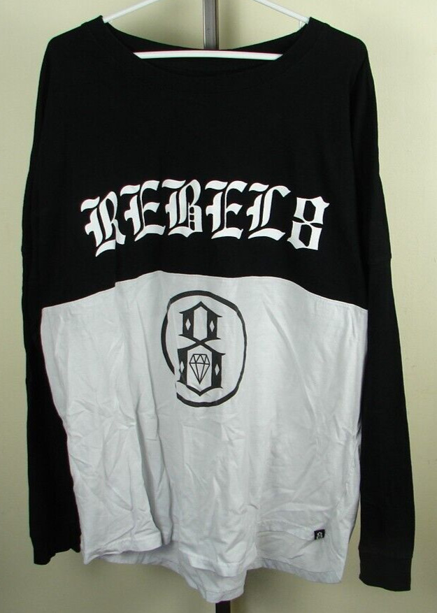 Men's Rebel 8 Logo Black & White Long Sleeve Shirt Si… - Gem