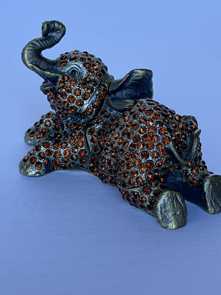 jeweled Sitting Elephant Trinket Box. Hand Set Swarovski Crystals ...