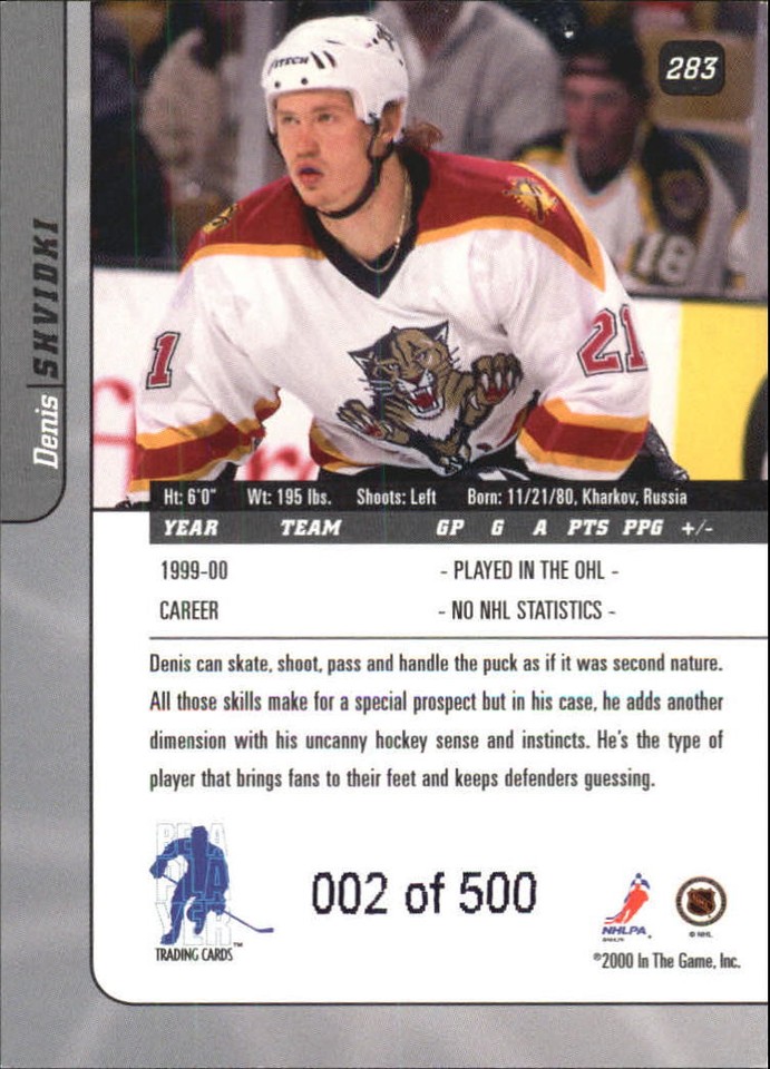 2000-01 BAP Signature Series Panthers Hockey Card #283 Denis Shvidki SP ...