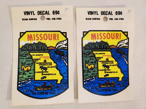 Lot of 2 Missouri Vintage 1970's Travel Decals Vinyl Sticker Luggage ...