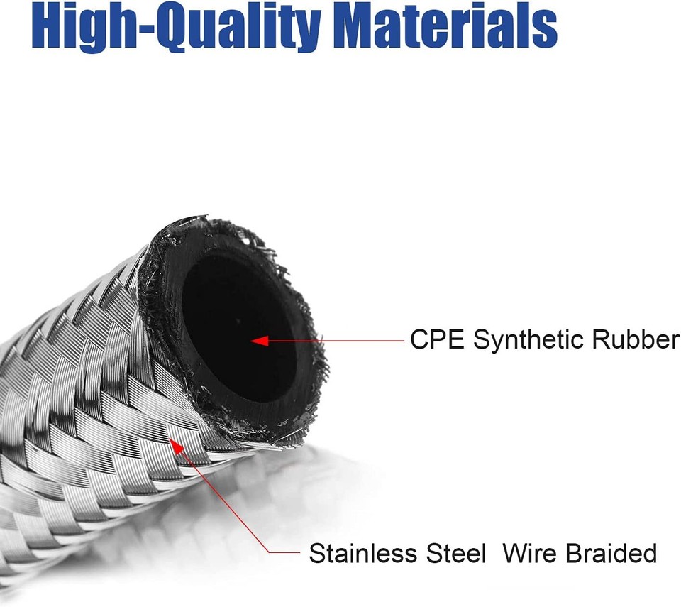 1/2" 8AN AN8 Nylon Stainless Steel Braided CPE Oil Gas Hoses Fuel Line ...