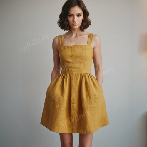 Women's Mustard Linen Sundress – Handmade Summer Dress with Pockets | eBay