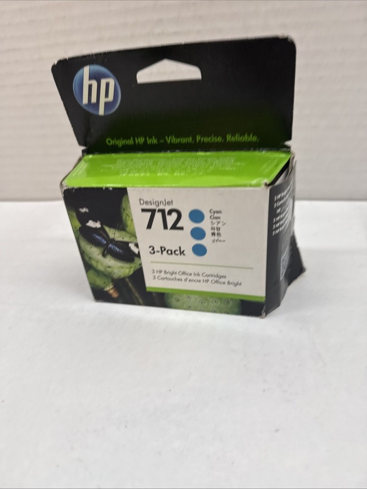 Genuine HP 712 3-pack 29ml Cyan DesignJet Ink Cartridge 3ED77A Exp 07/ ...