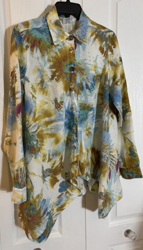 Click Color Me Cotton 100% Linen Tunic Top Floral Asymmetrical ...