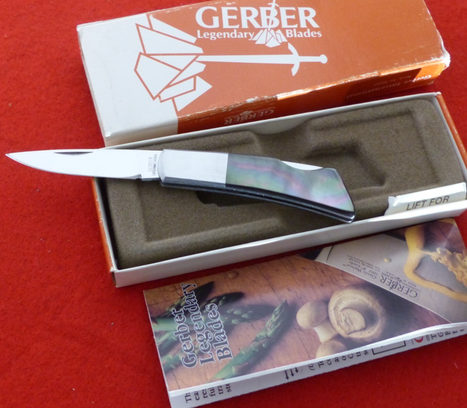 Gerber USA Made 2.5" Closed Silver Knight Black Pearl 200A Lockback ...