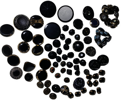 90+ Antique Victorian Mourning Lacy Black Glass Button Lot Variety ...