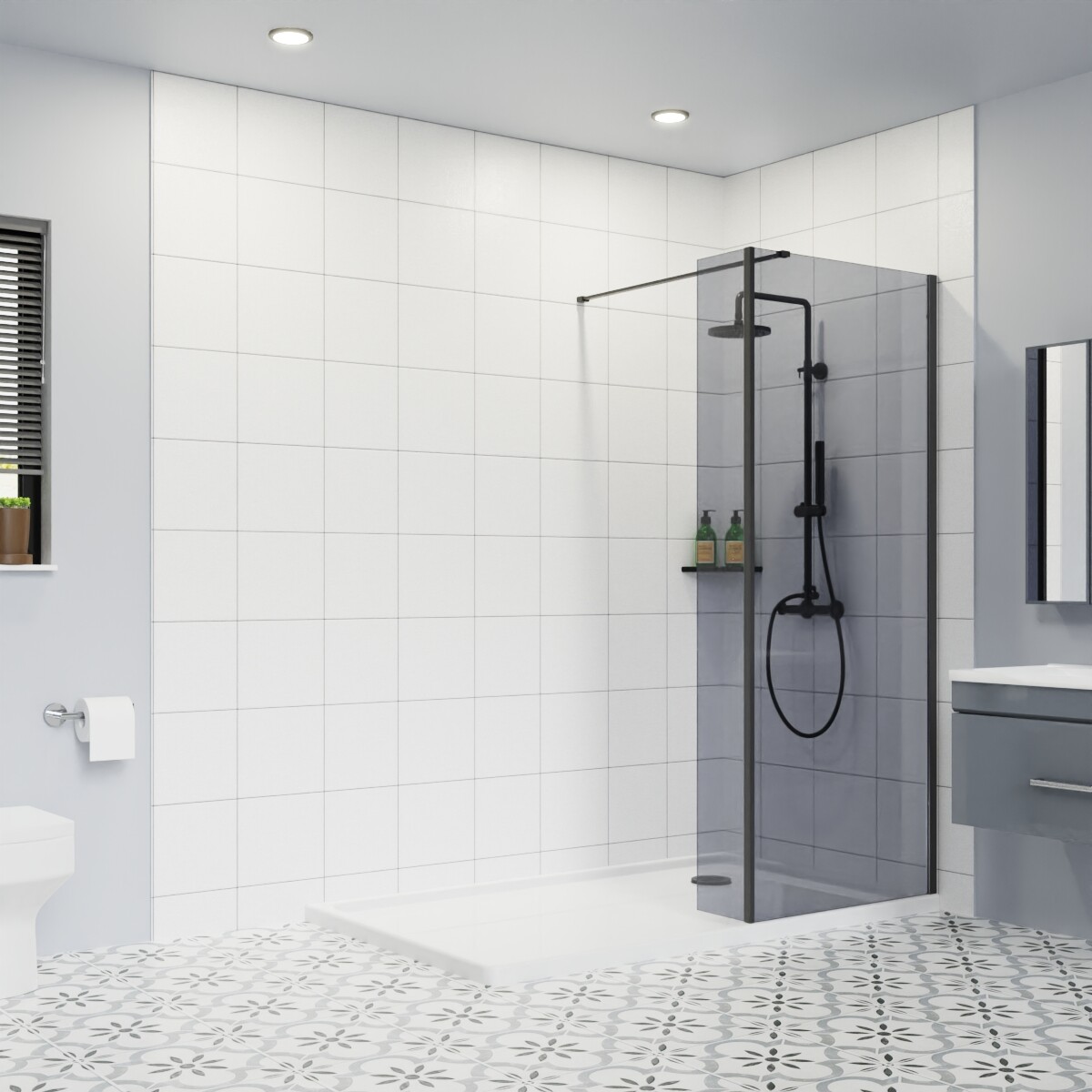 Walk In Shower Enclosure Screen Flipper Panel Black Wet Room Cubicle ...