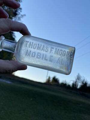 ANTIQUE BLOWN THOMAS F. MOORE MOBILE ALABAMA DRUG STORE MEDICINE BOTTLE ...