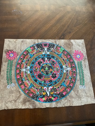 Mexican Folk Art Amate Bark Paper Mayan Zodiac Astrology Calendar OS ...