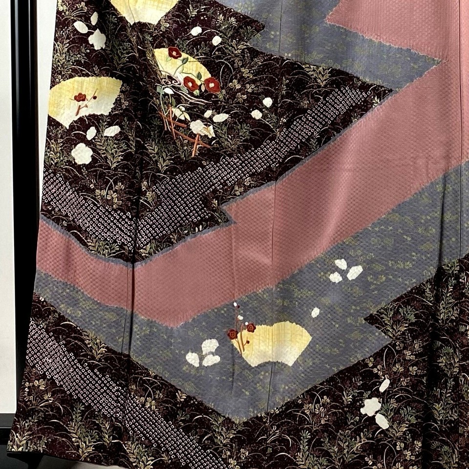 Japanese kimono"HOUMONGI" SILK, Shibori dye, Embroidery,Gld thread,L5'4 ...
