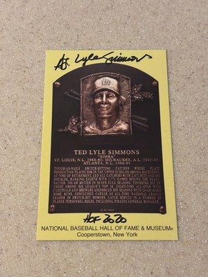Ted Lyle Simmons signed HOF plaque postcard * Beckett * Full name w ...