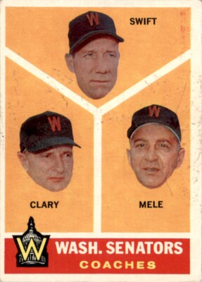 1960 Topps Baseball Bob Swift/Ellis Clary/Sam Mele Washington Senators ...