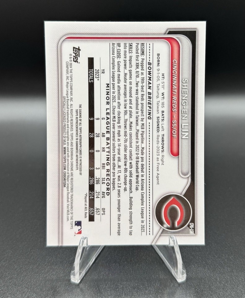 2024 Bowman Chrome Sheng-En Lin Prospect Autograph 1st #CPA-LSH Reds | eBay