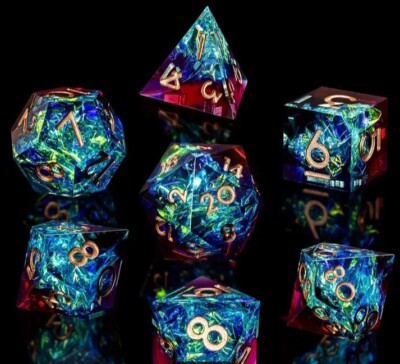 Lightning-Fast Sharp Edge Dice Set: Handmade Translucent Red & Blue ...