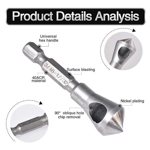 Deburring Tool Set Drill Bits 1/4 Hex Shank Chamfer Wood Countersink ...