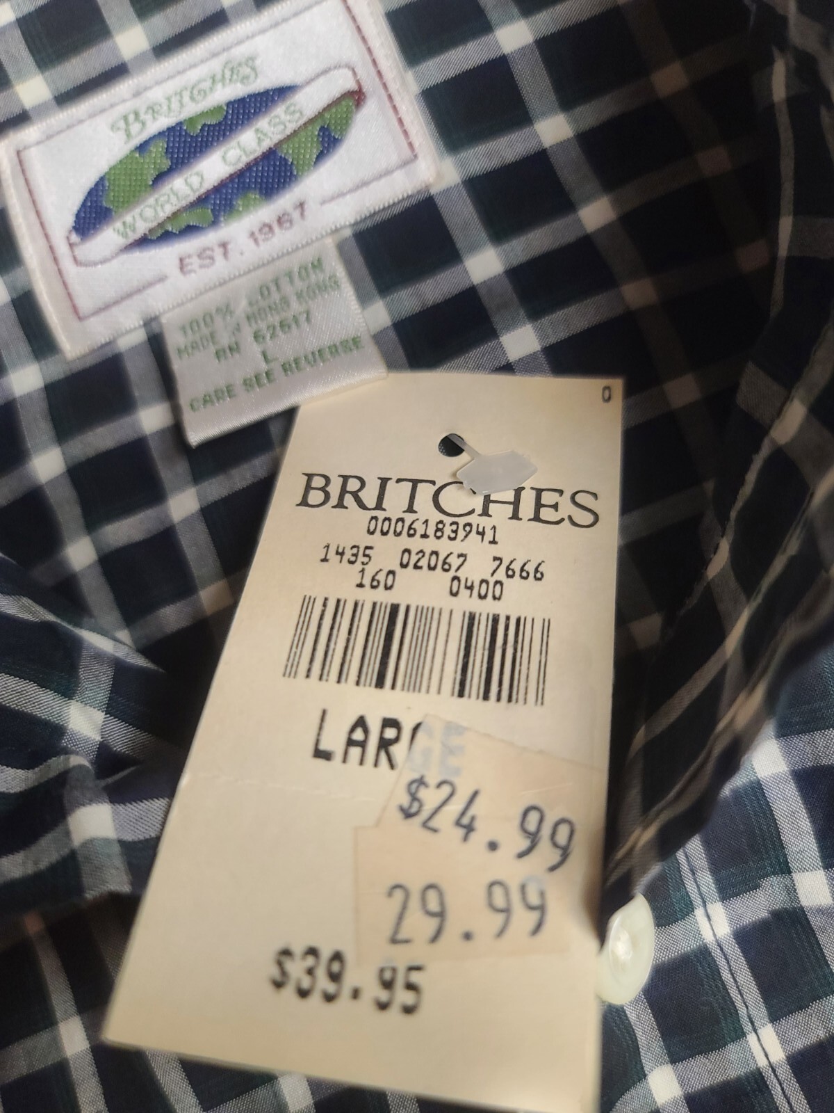 Britches Mens Long Sleeve Blue/Green Plaid Large 100% Cotton Vintage ...