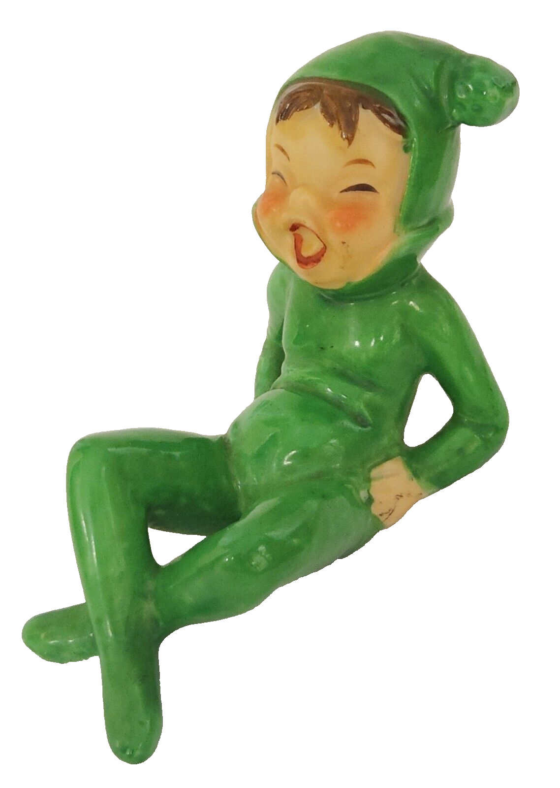 Vintage 1950's Green Ceramic Impish Pixie Elf & Frog Figurines Japan 2 ...
