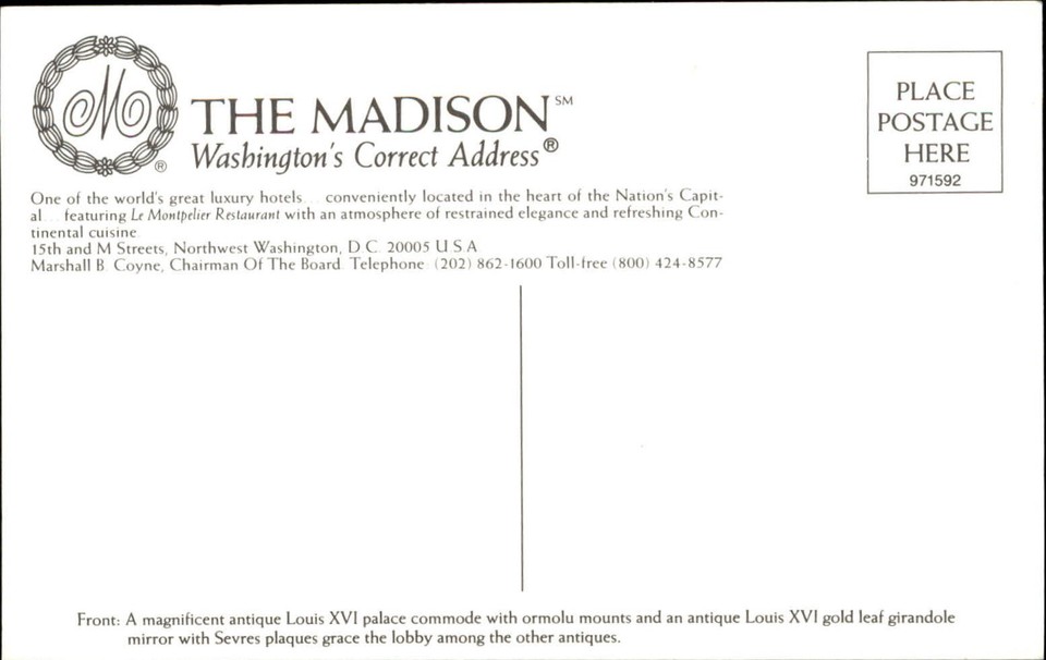 Washington DC Madison Hotel Louis XVI commode & gold leaf mirror ...