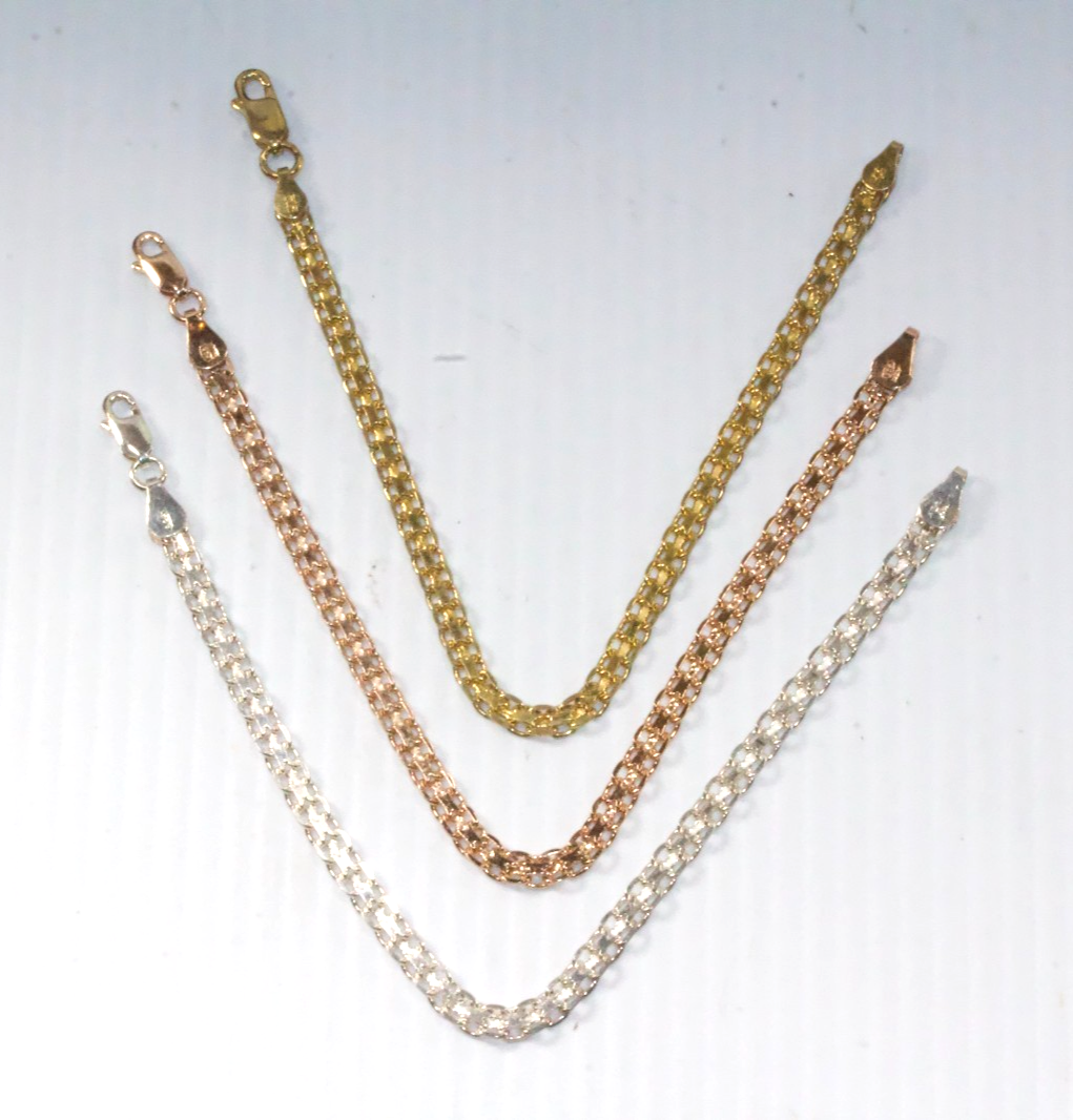 LOT 3 STERLING SILVER TRI COLOR MILOR BRACELETS ea 7" 14 GRAMS | eBay