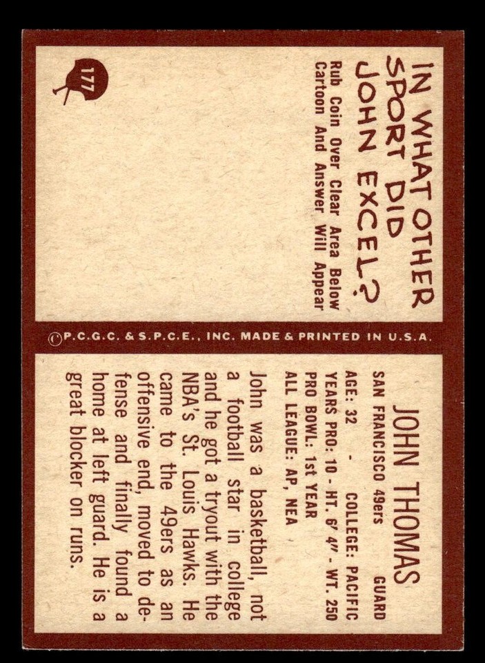 1967 PHILADELPHIA JOHN THOMAS 177 EXMT FOOTBALL SAN FRANCISCO 49ERS | eBay