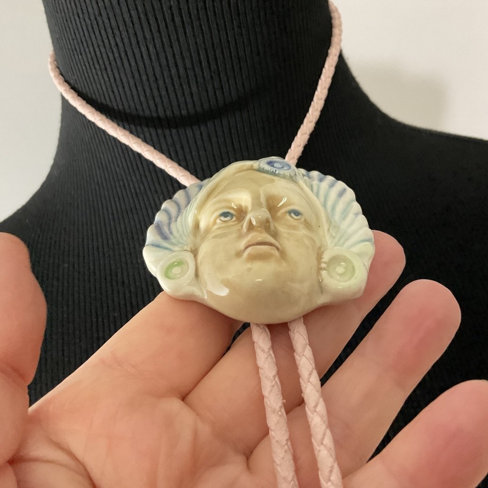 Tacoma Art Pottery Signed TAP Face Bolo Pendant David Keyes Art Nouveau ...