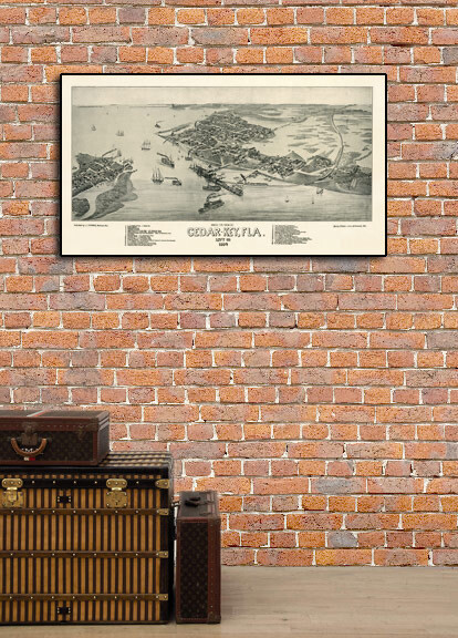 Bird's Eye View 1884 Cedar Key Florida Vintage Style City Map - 20x36 ...
