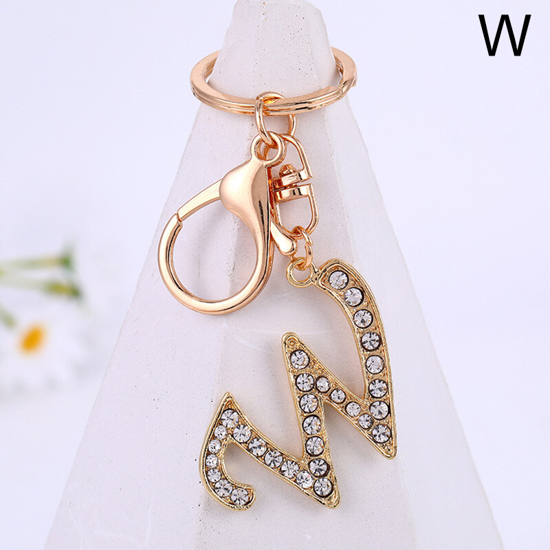 Rhinestone Initial Letter Key Ring Holder Alphabet Women Bag Pendant ...